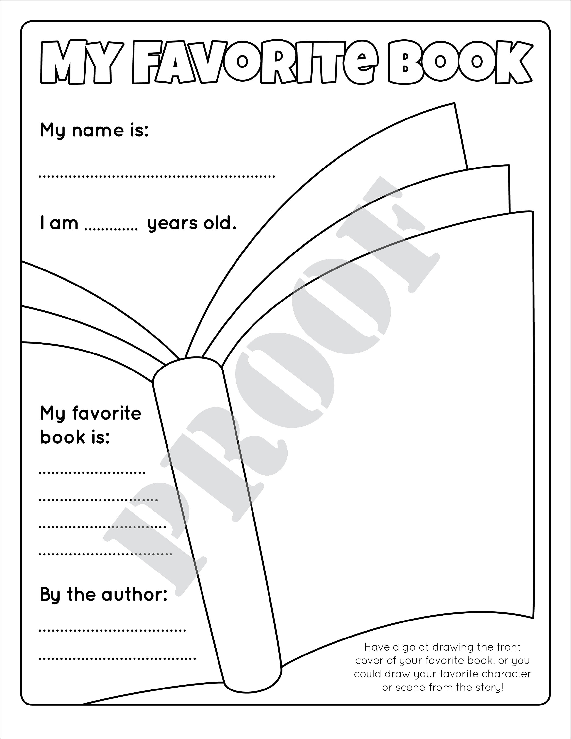 My Favorite Book Worksheet, Kids Drawing Prompt Reading Activity Page ...