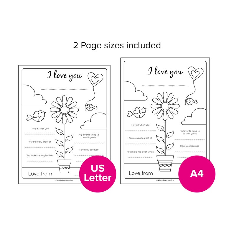 I Love You - Love Notes, Kids BFF Valentine's Letter Writing Prompt ...