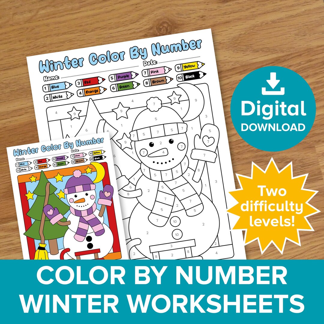 Winter Color by Number Worksheets, Christmas Snowman Picture Reveal ...