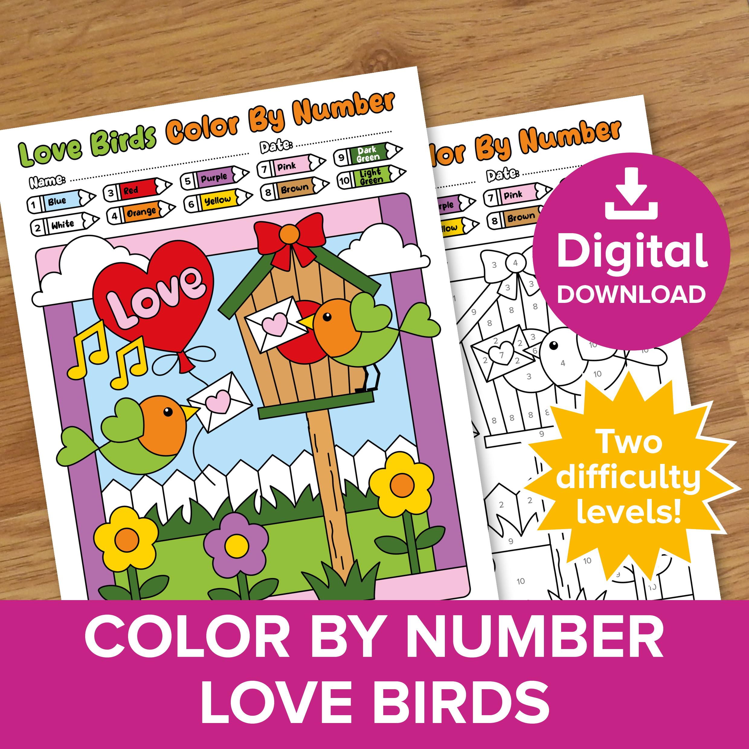 Love Birds Color by Number Worksheet, Valentine's Picture Reveal ...