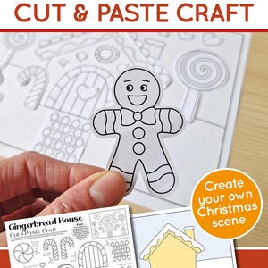 Gingerbread House Scene Cut & Paste, Build a Christmas Candy Cottage ...