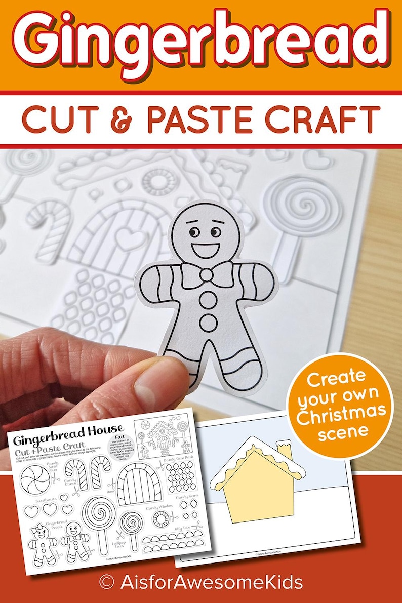 Gingerbread House Scene Cut & Paste, Build a Christmas Candy Cottage ...