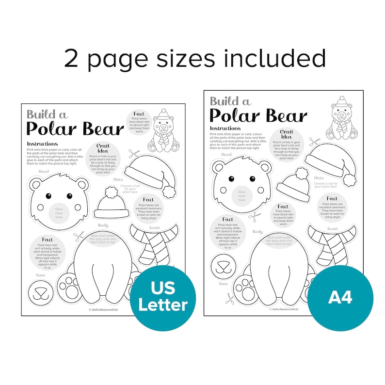 Polar Bear Cut & Paste Craft, Christmas Color and Build Kit, Paper Doll ...