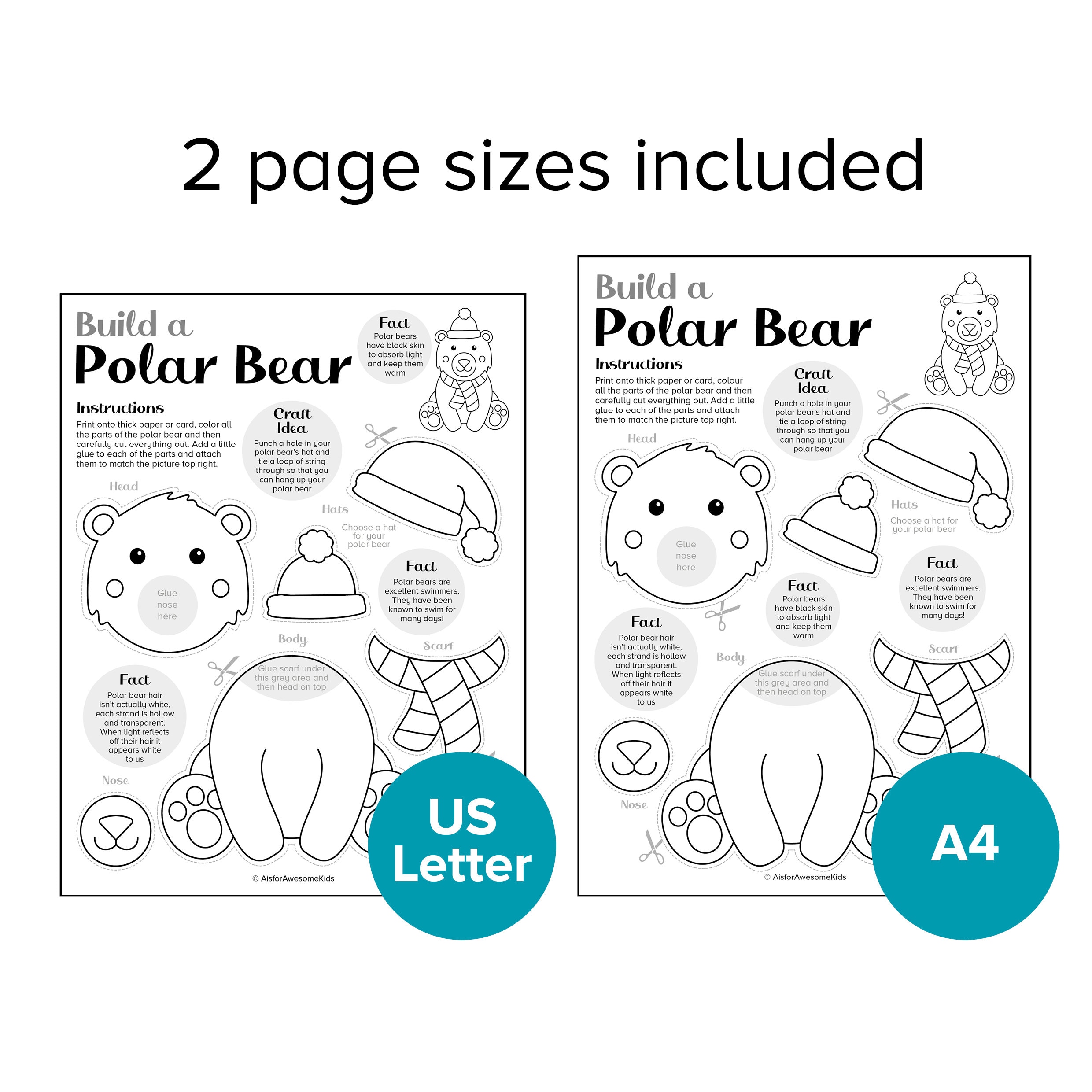 Polar Bear Cut & Paste Craft, Christmas Color and Build Kit, Paper Doll ...