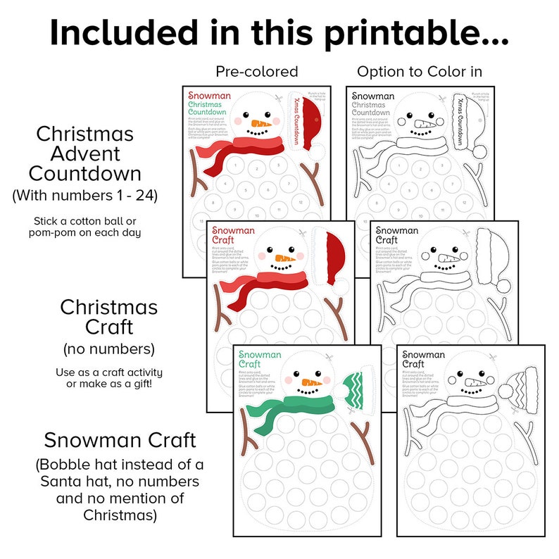 Snowman Christmas Countdown Advent Calendar, Children's Cotton Ball ...