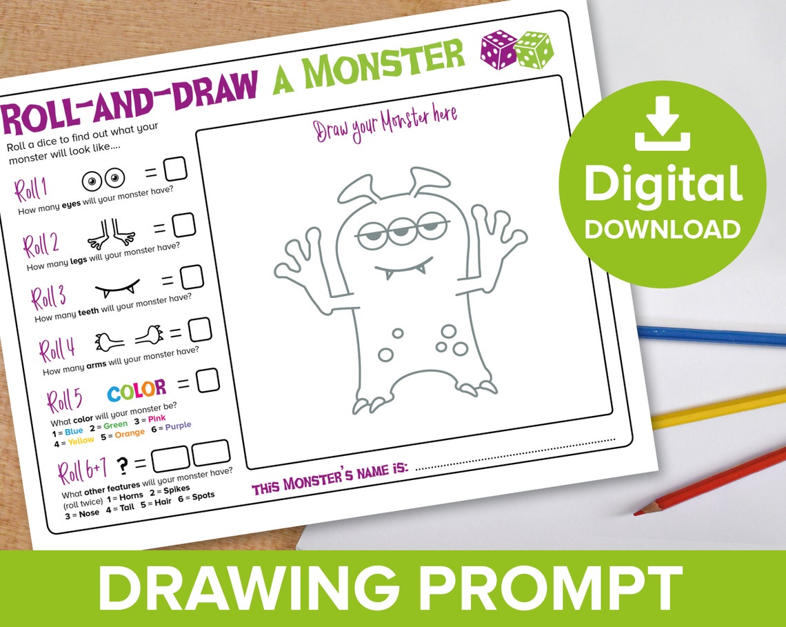 Roll & Draw a Monster Drawing Prompt Activity Kids Halloween - Etsy