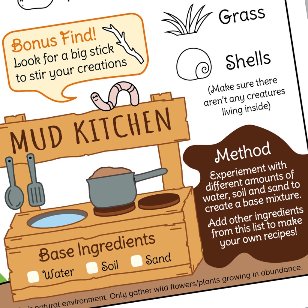 Mud Kitchen Scavenger Hunt List, Kids Outdoor Nature Cooking Treasure ...