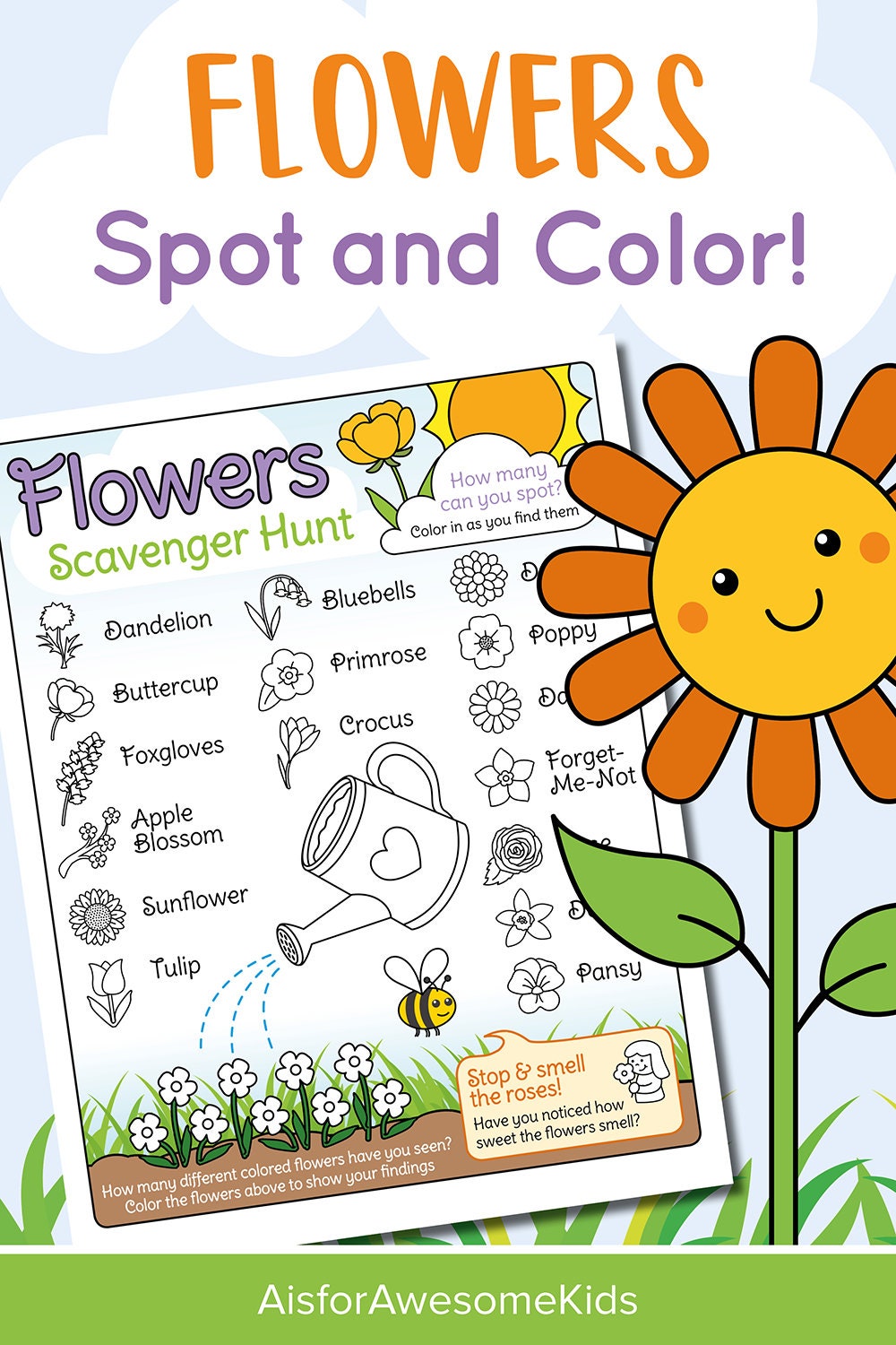 Flowers Scavenger Hunt, Kids Coloring Treasure Trail, Children's ...