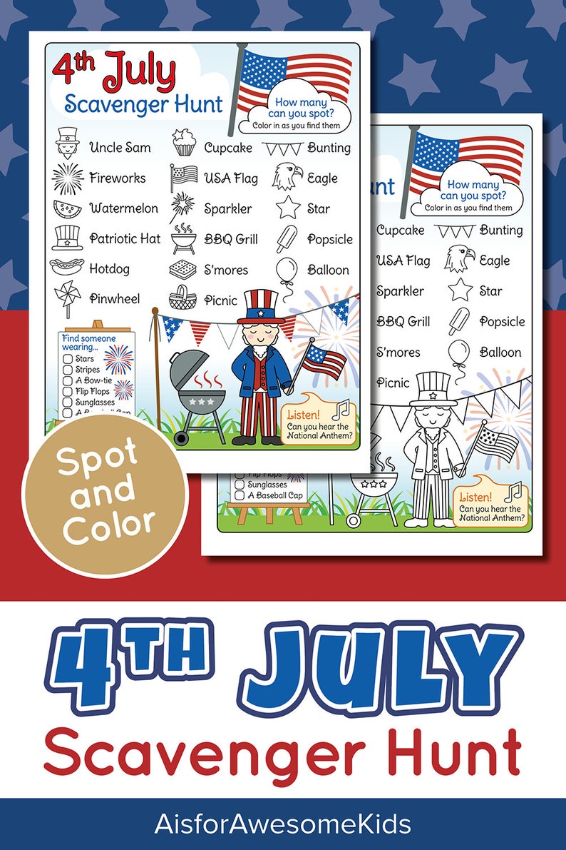 National Holidays Scavenger Hunt Bundle, 7 Celebration Find & Color ...