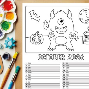 2026 Coloring Calendar Printable, January Month to View 12 Page Lined ...
