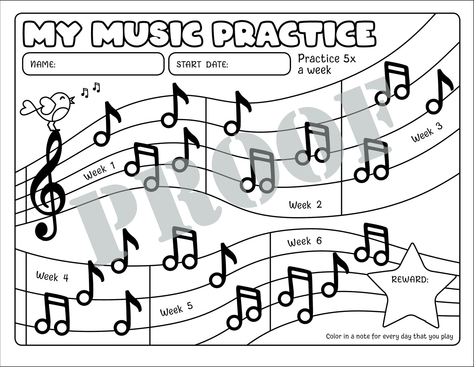 Music Practice Tracker Reward Chart, Kids Instrument Playing Log ...