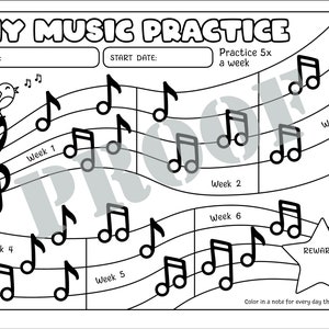 Music Practice Tracker Reward Chart, Kids Instrument Playing Log ...