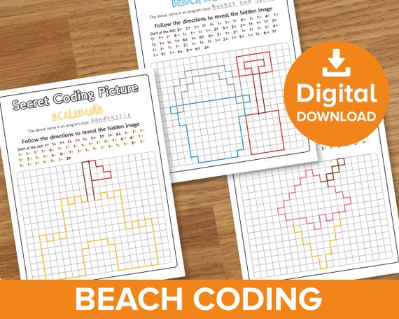 Beach Coding Worksheets Summer Hidden Picture Reveal Seaside | Etsy