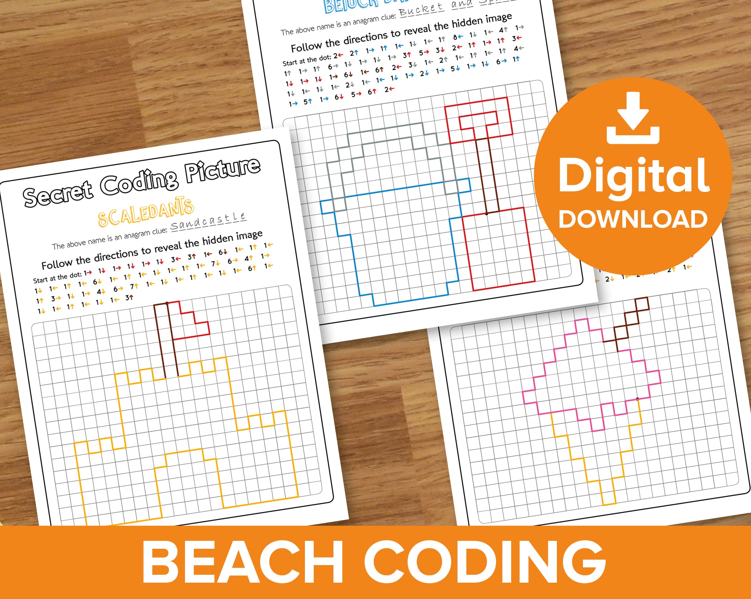 Beach Coding Worksheets, Summer Hidden Picture Reveal, Seaside Pixel ...