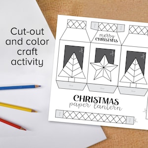 Christmas Paper Lantern Craft, Xmas Tealight Holder Cut & Color Project ...