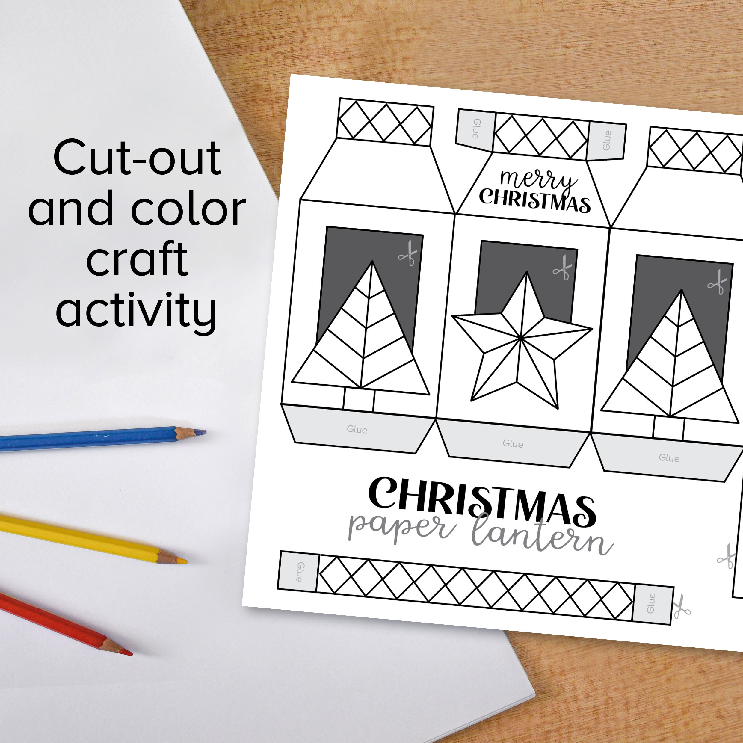Christmas Paper Lantern Craft, Xmas Tealight Holder Cut & Color Project ...