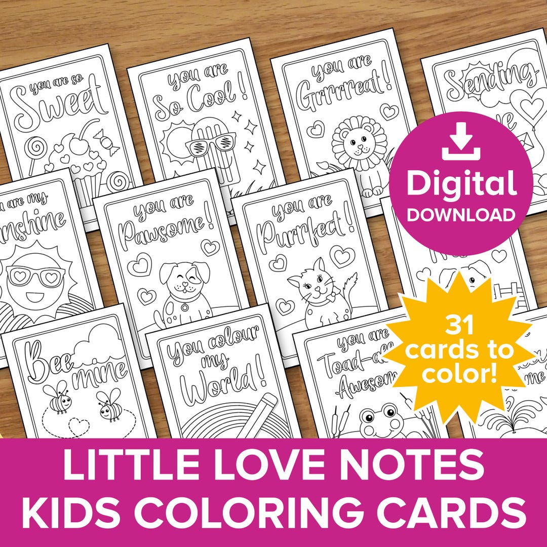 Valentine's Coloring Cards, Kids Color Your Own Friendship Love Note ...