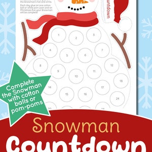 Snowman Christmas Countdown Advent Calendar, Children's Cotton Ball ...