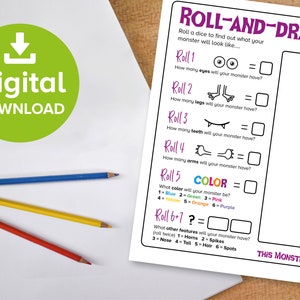 Roll & Draw a Monster Drawing Prompt Activity Kids Halloween | Etsy