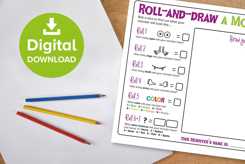 Roll & Draw a Monster Drawing Prompt Activity Kids Halloween | Etsy