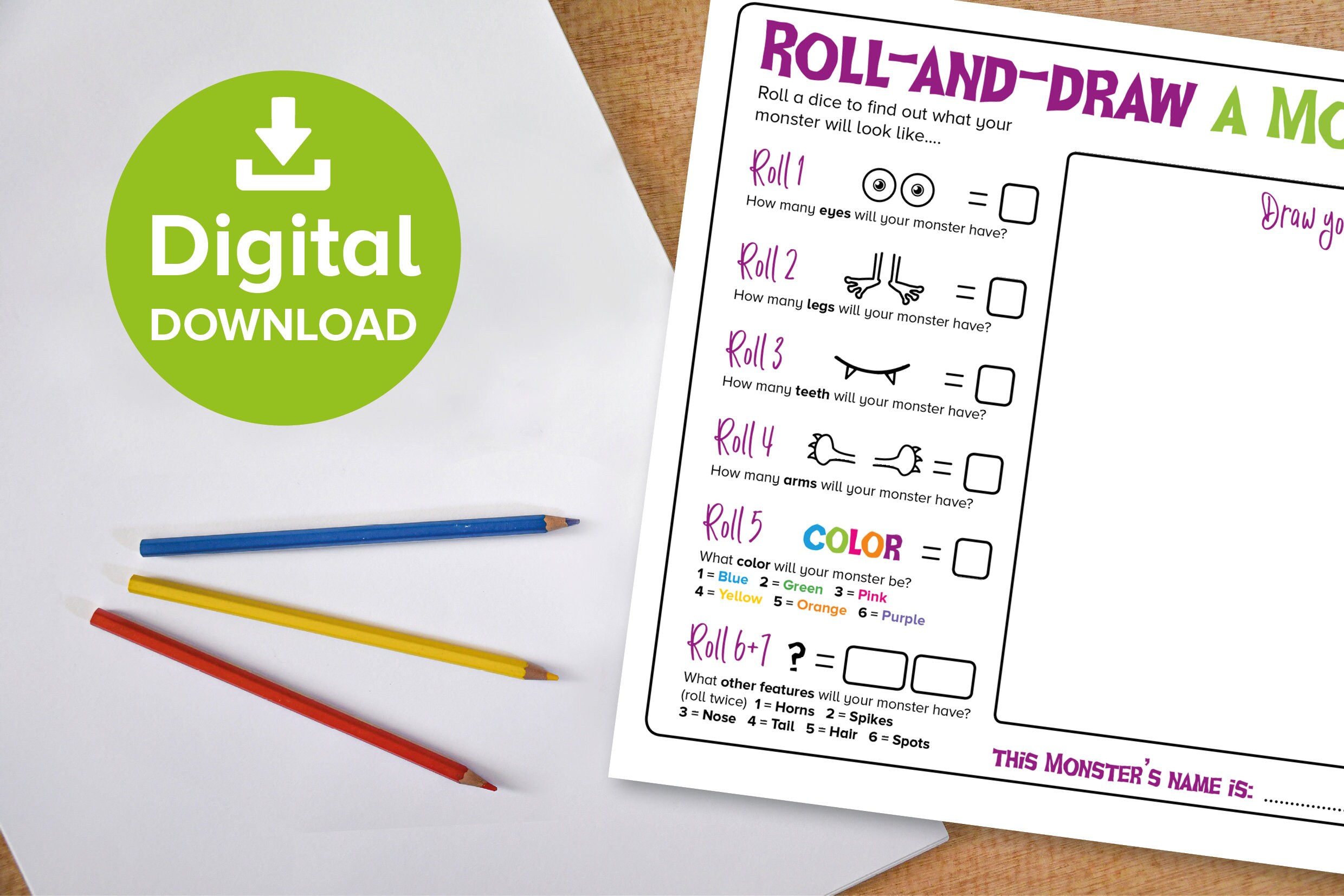 Roll & Draw a Monster Drawing Prompt Activity Kids Halloween | Etsy