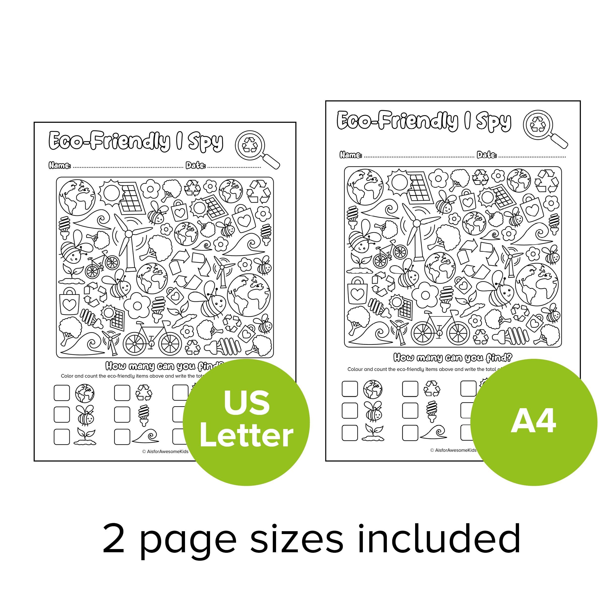 Eco-friendly I Spy Worksheet, Earth Day Eye Spy Color & Count Challenge ...