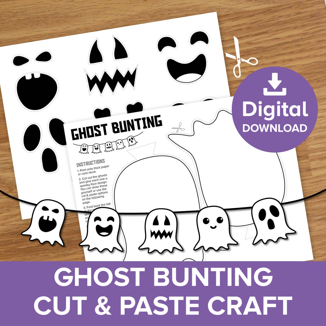 Ghost Bunting Cut & Paste Craft, Halloween Party Decoration Kit, Kids ...