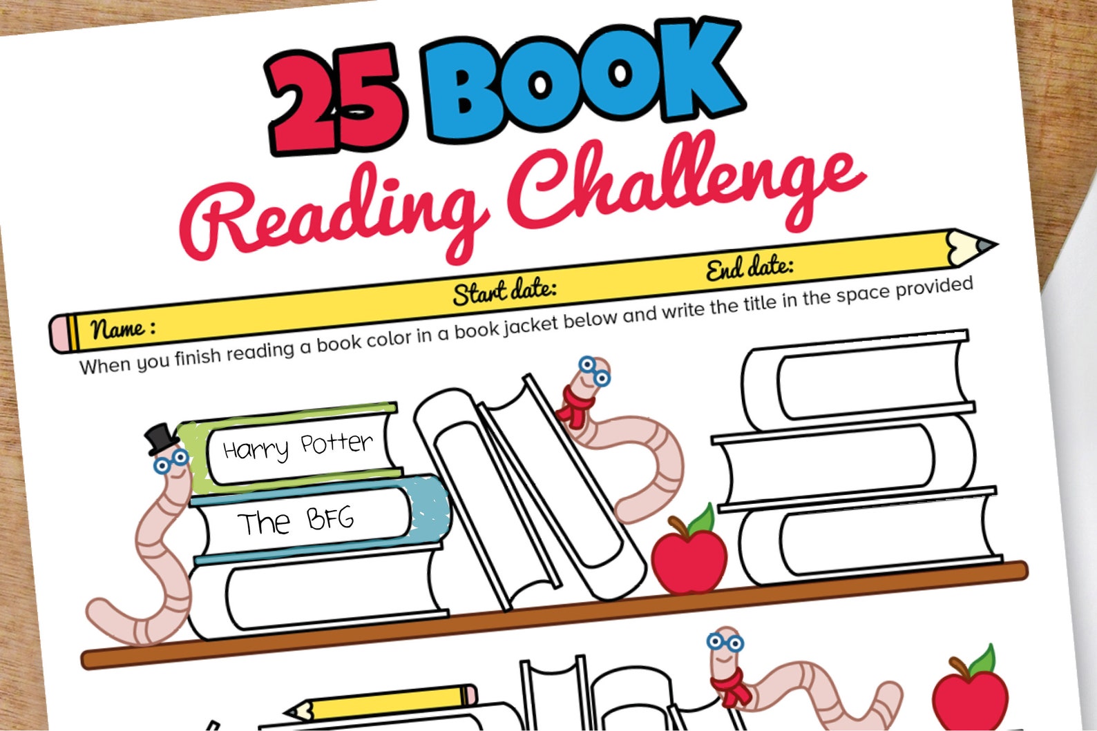 Reading Challenge Tracker, Children's Bookshelf Worksheet, Kids ...