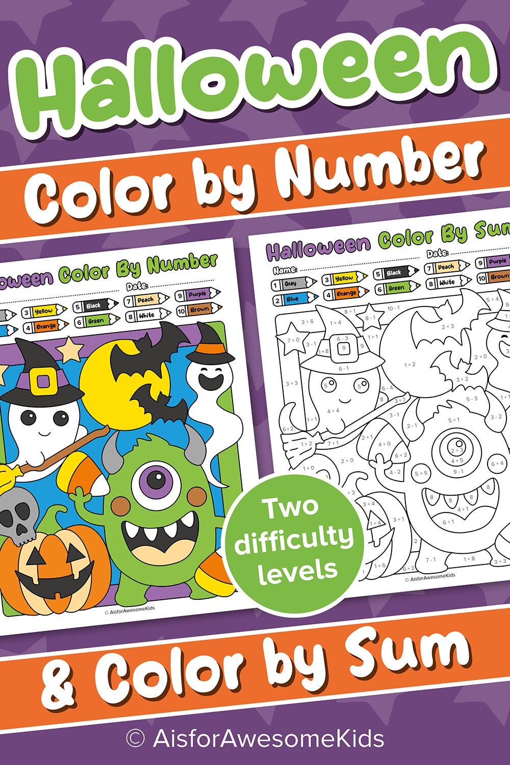 Halloween Color by Number Worksheets, Spooky Monster Picture Reveal ...
