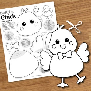 Easter Chick Cut & Paste Craft Printable, Build a Chicken Coloring ...
