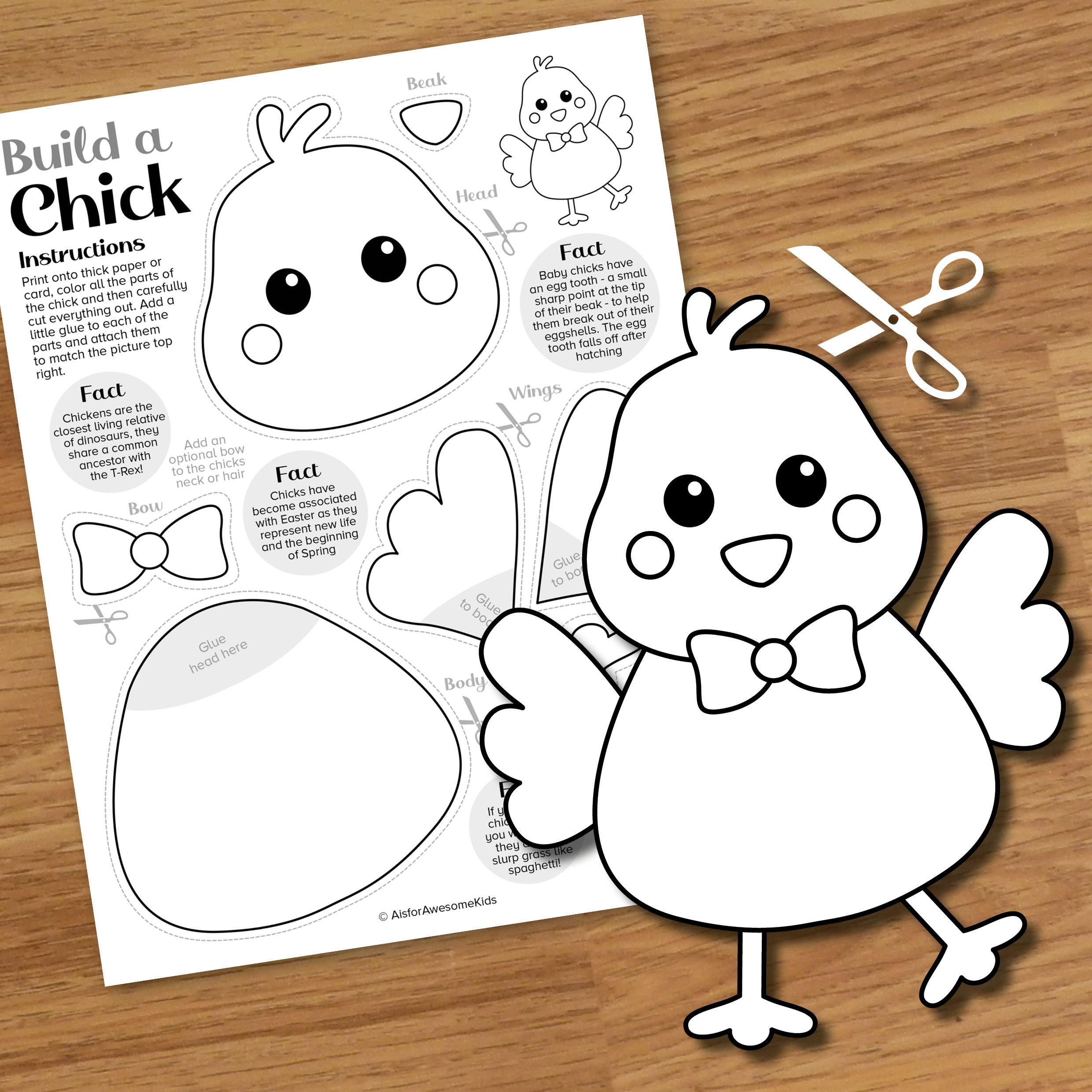 Easter Chick Cut & Paste Craft Printable, Build a Chicken Coloring ...