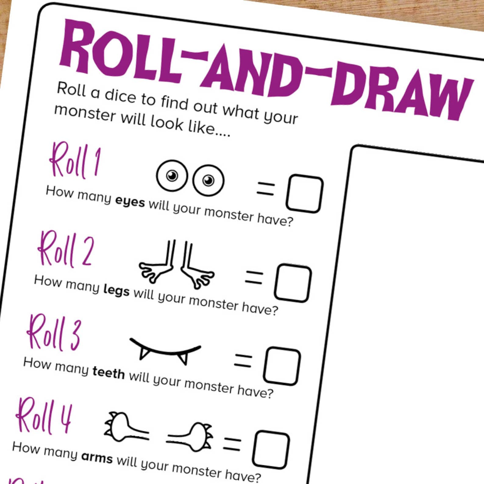 Roll & Draw a Monster Drawing Prompt Activity, Kids Halloween Dice Game ...