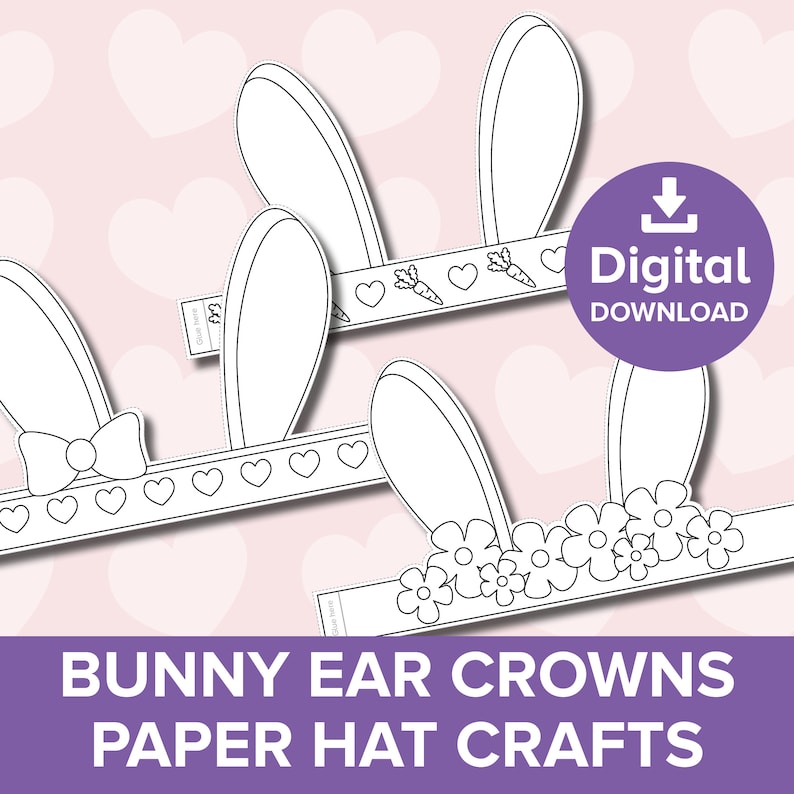 Easter Bunny Paper Crowns Printable, Rabbit Ears Hat Coloring Craft ...