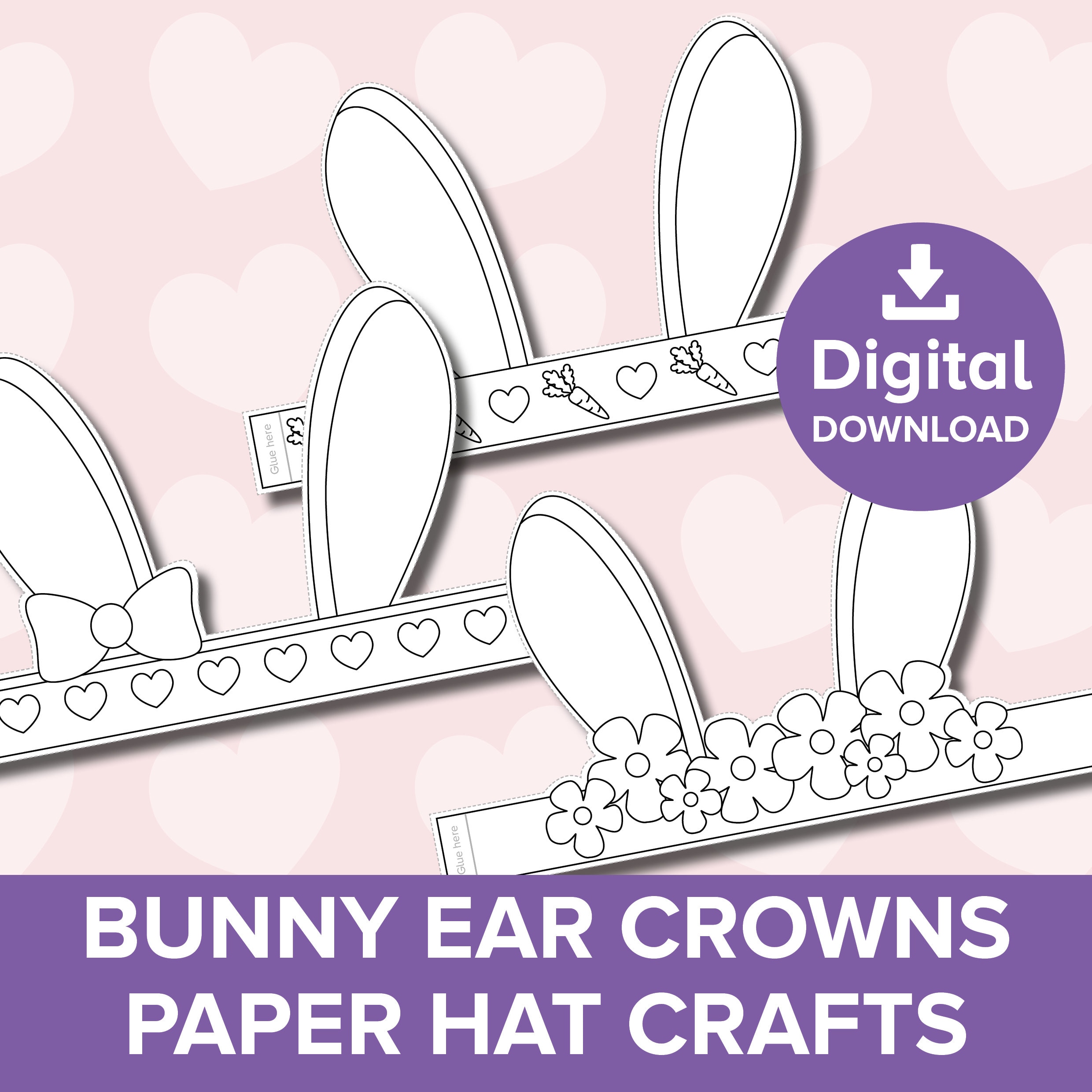 Bunny Paper Crowns Printable, Easter Rabbit Ears Hat Coloring Craft ...