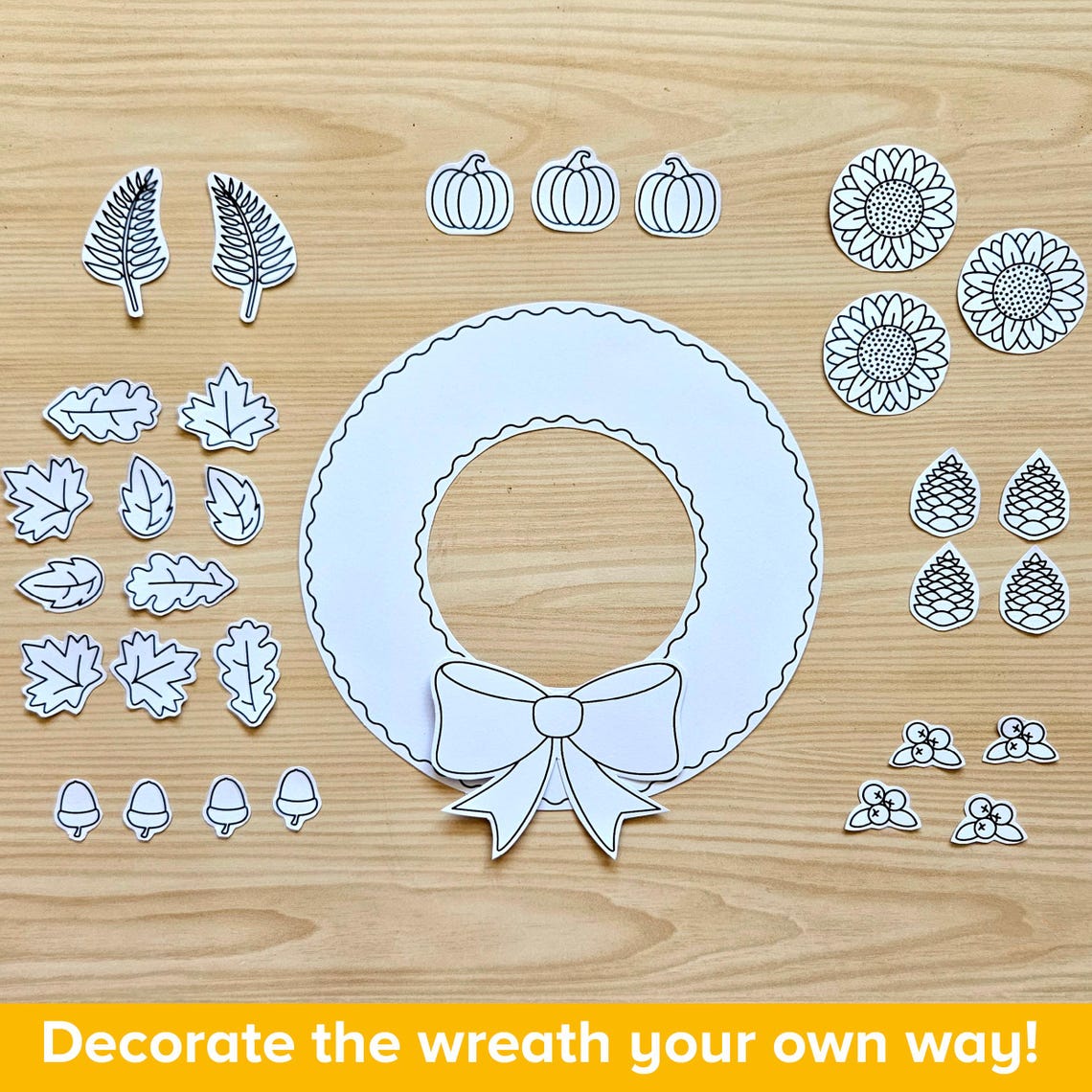 Fall Wreath Cut & Paste Craft, Autumn Harvest Festival Paper Door ...