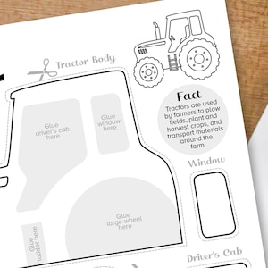 Tractor Cut & Paste Craft Printable, Spring Farmyard Vehicle Color and ...