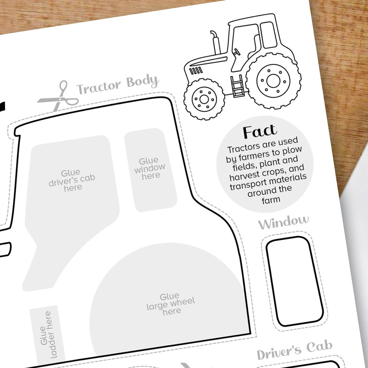 Tractor Cut & Paste Craft Printable, Spring Farmyard Vehicle Color and ...
