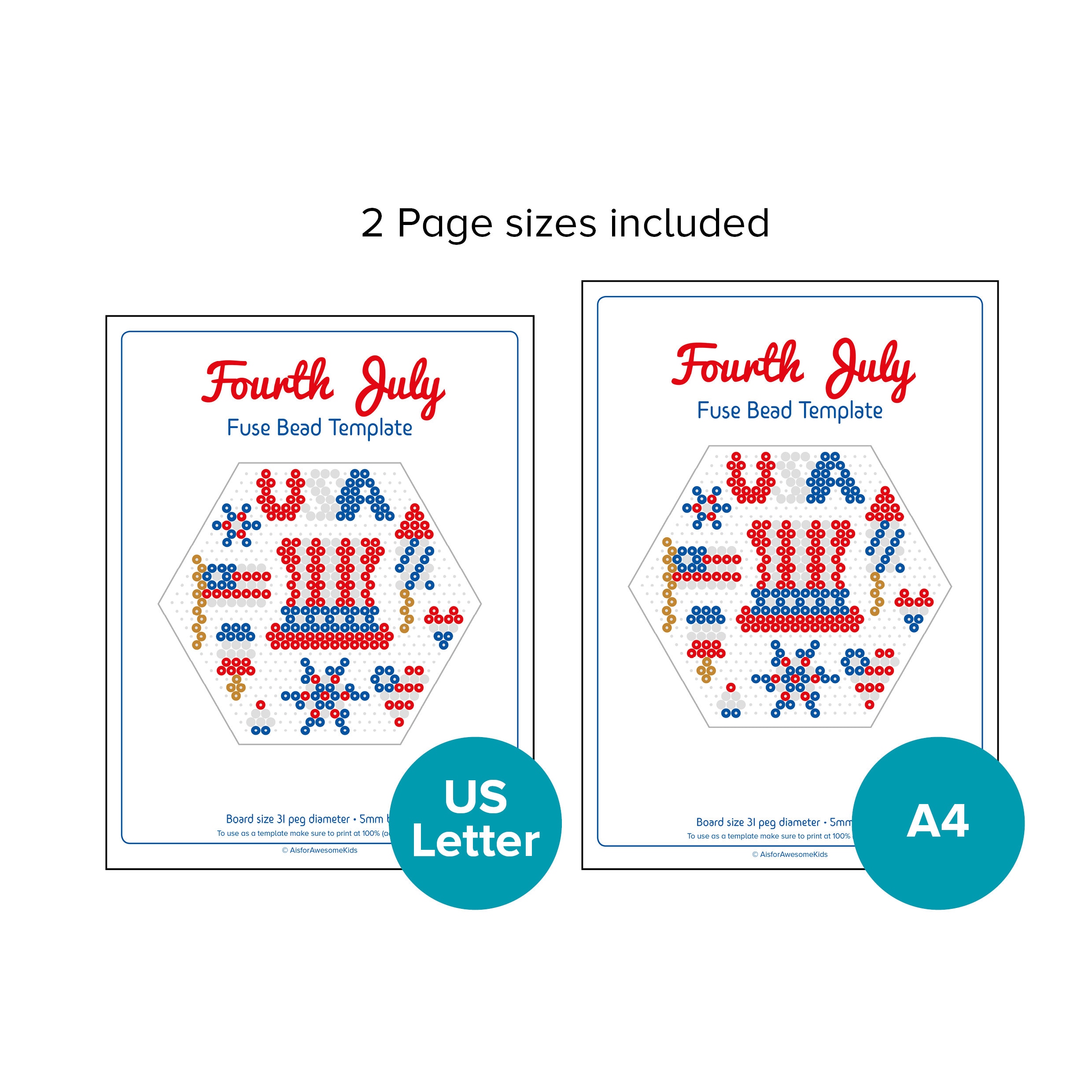 4th July Fuse Bead Template, Independence Day Hama Perler Pyssla Craft ...