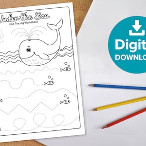 Under the Sea Line Tracing Worksheet, Kids Whale Coloring Pencil ...