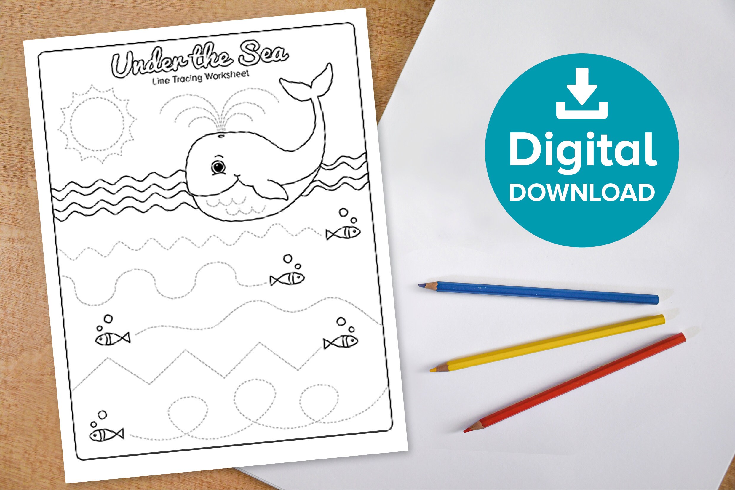 Under the Sea Line Tracing Worksheet, Kids Whale Coloring Pencil ...