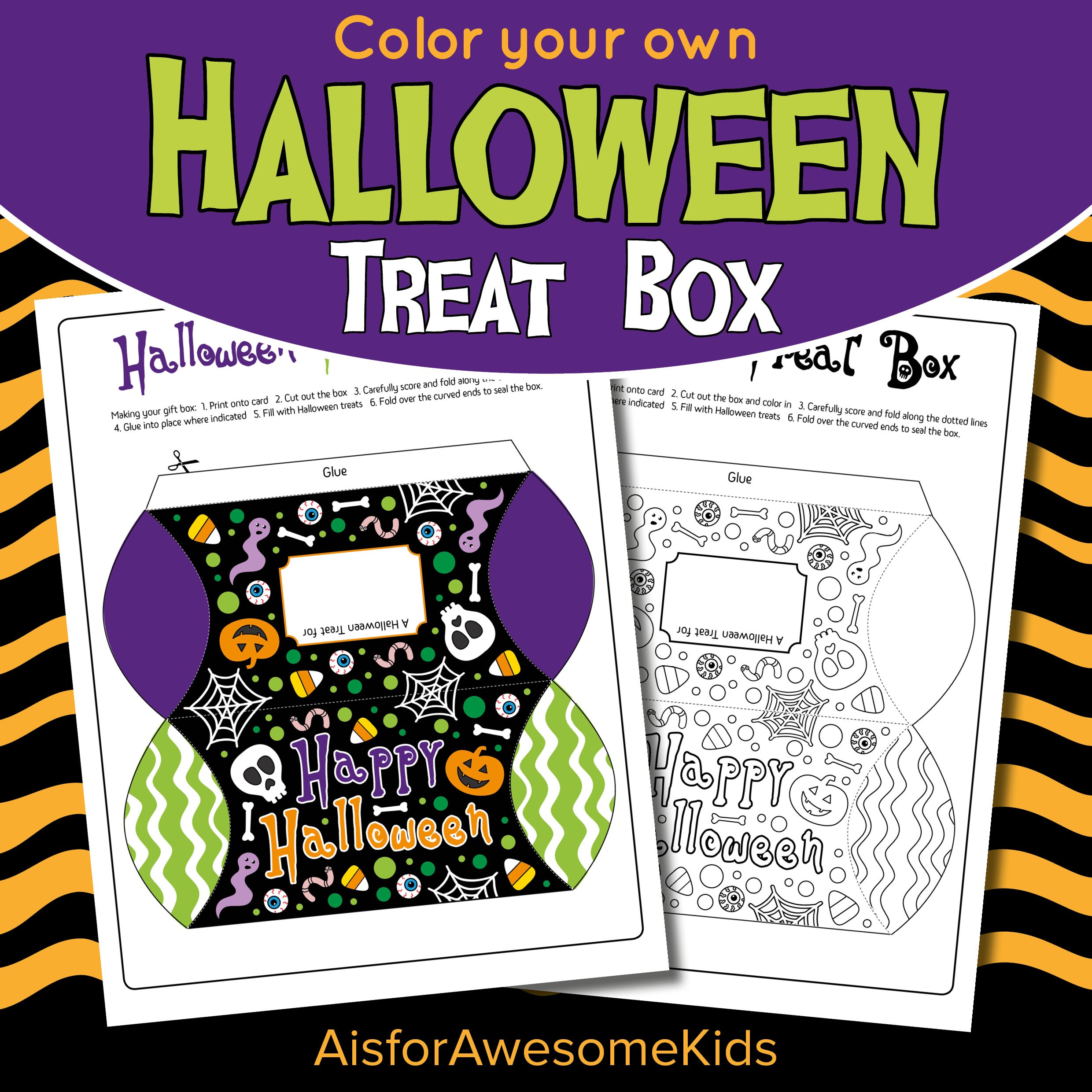 Halloween Treat Box, Cut-out & Color Spooky Pillow Gift Wrap, Trick or ...