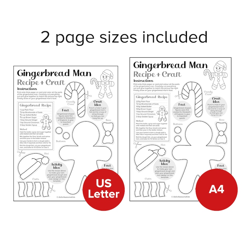 Gingerbread Man Cut & Paste Craft Plus Recipe Card, Christmas Color ...