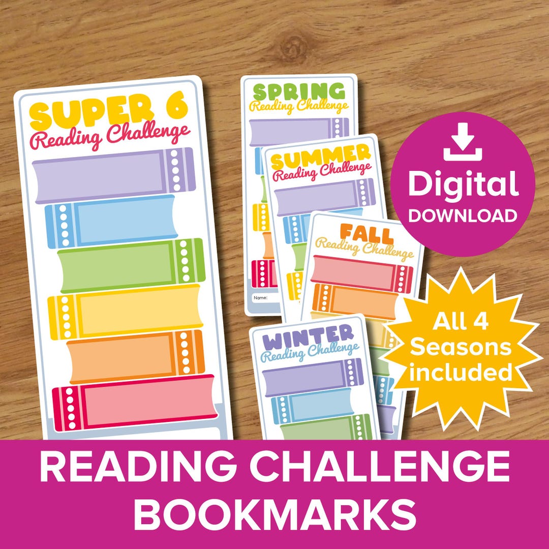 Reading Challenge Bookmark Tracker, Kids 6 Book Summer Activity Log ...