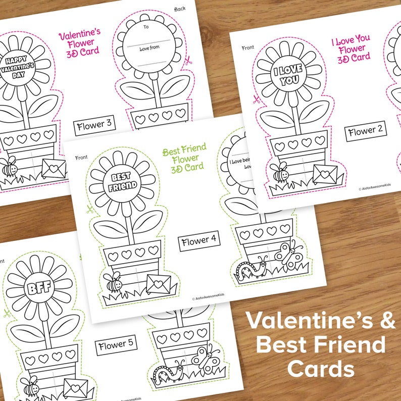 3D Flower Greetings Card Craft, Mother's Day Gift Printable, Valentine ...
