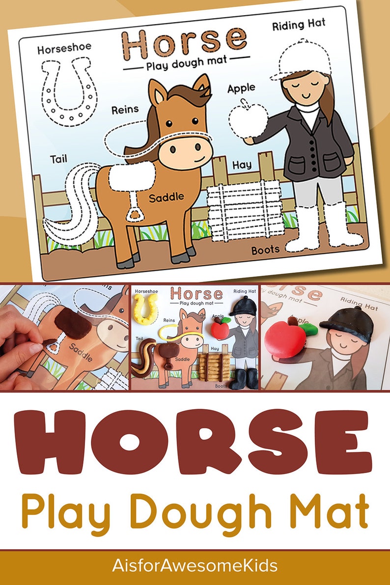 Horse Play Dough Mat, Kids Equestrian Stable Playdough Activity ...