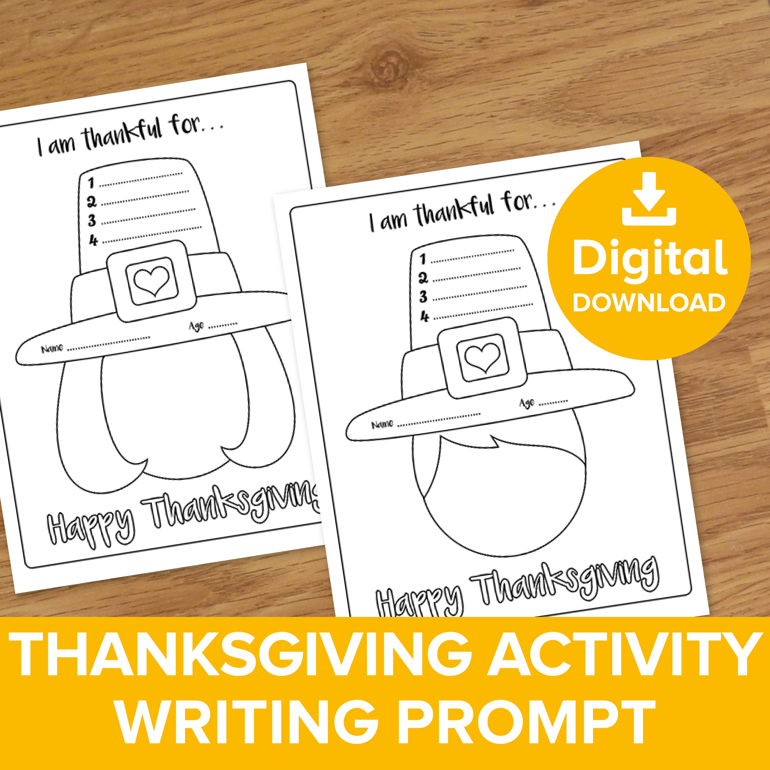 Thanksgiving Pilgrim Hat Writing Prompt, I Am Thankful for Kids ...