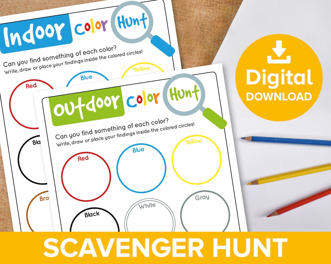 Color Scavenger Hunt Challenge, Kids Colour Treasure Trail Game ...