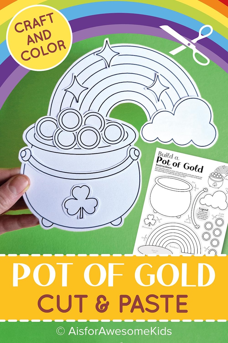 Pot of Gold Cut & Paste Craft, St Patrick's Day Color and Build ...