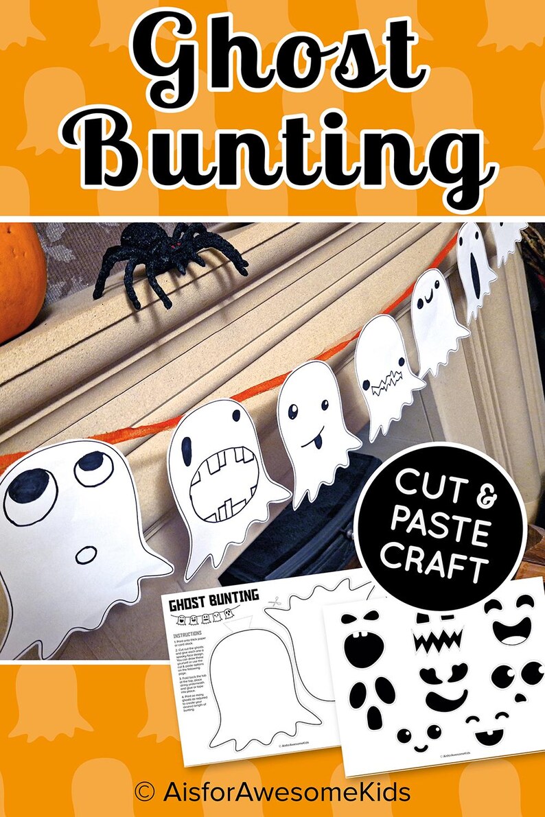 Ghost Bunting Cut & Paste Craft, Halloween Party Decoration Kit, Kids ...