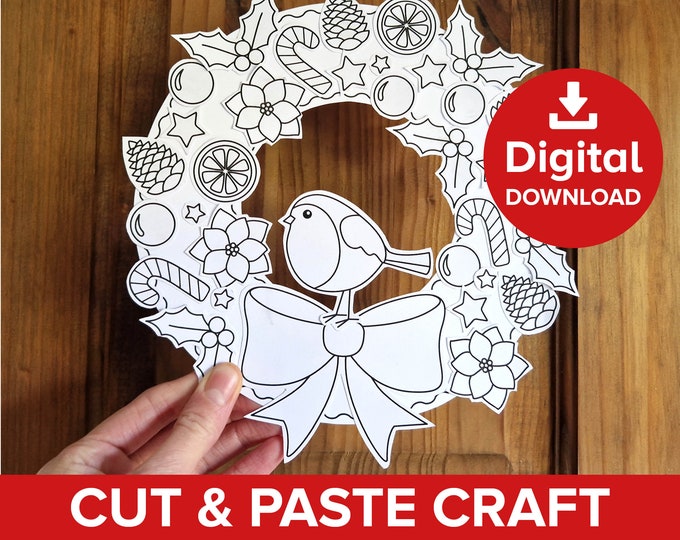 Christmas Wreath Printable Craft for Kids, Christmas Cut and Paste ...